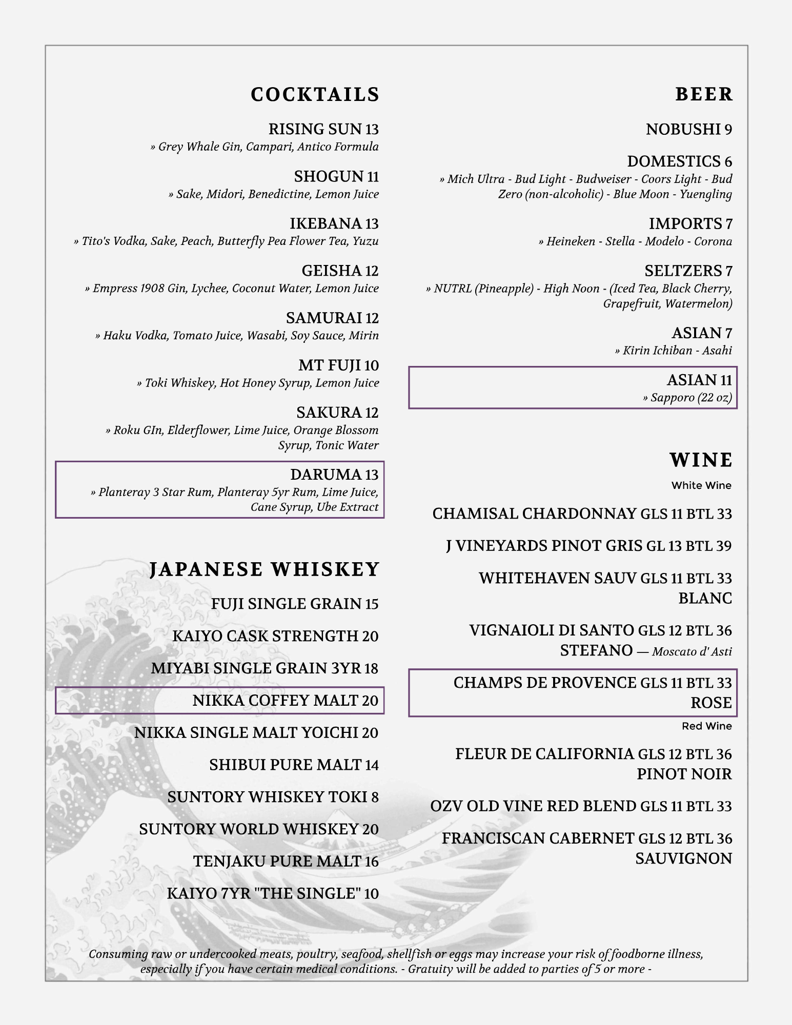 Full Menu | Zuki - Delightful Options for Midday Dining